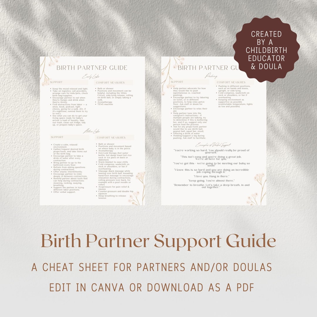 Birth Partner Support Guide, Labor Partner Support List, Doula Support ...