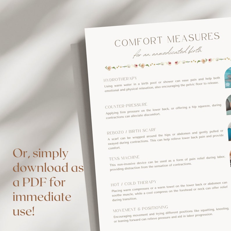 Labor Comfort Measures Handout for Unmedicated Birth (PDF Download) - Etsy