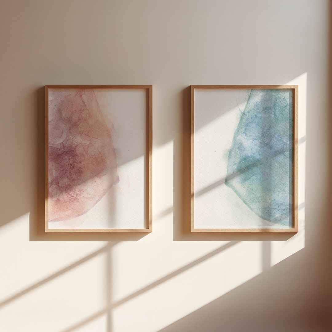 Pink / Blue Mammogram Watercolor Print Set Breast Art Print Abstract ...