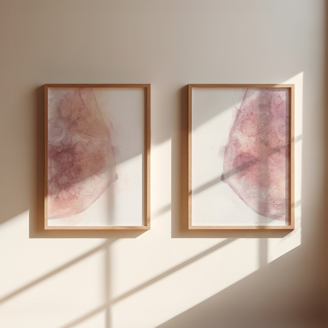 Pink Mammogram Watercolor Print Set Breast Art Print Abstract Anatomy ...