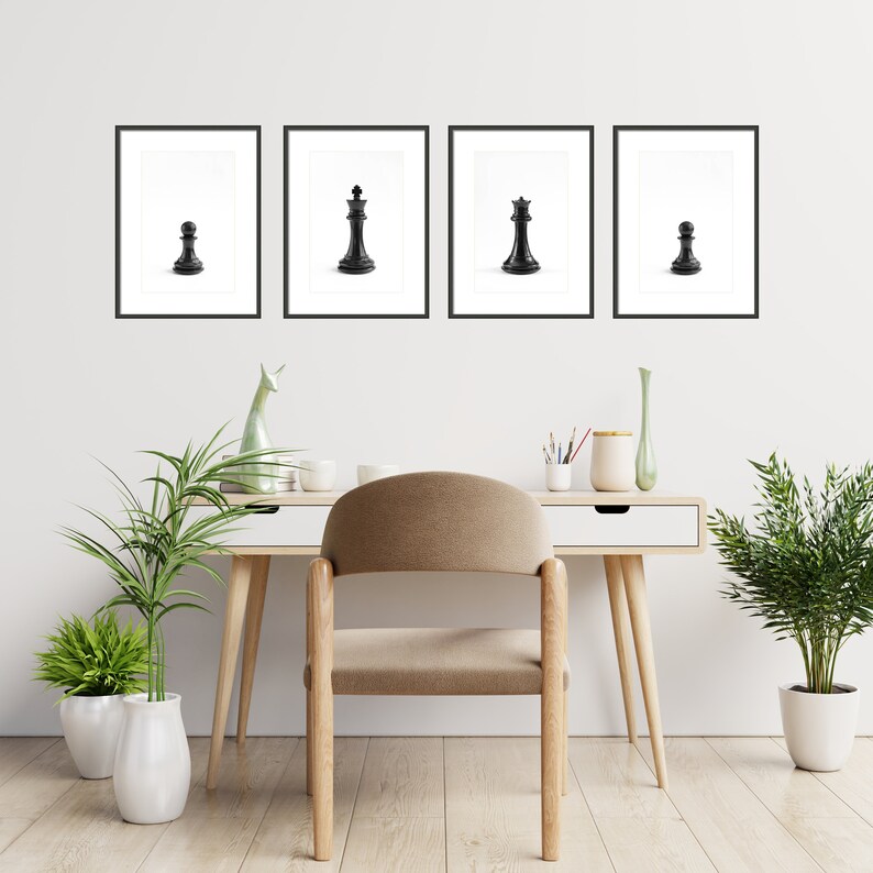 Board Game Decor, Custom Chess Piece Wall Art, Game Room Print Set ...