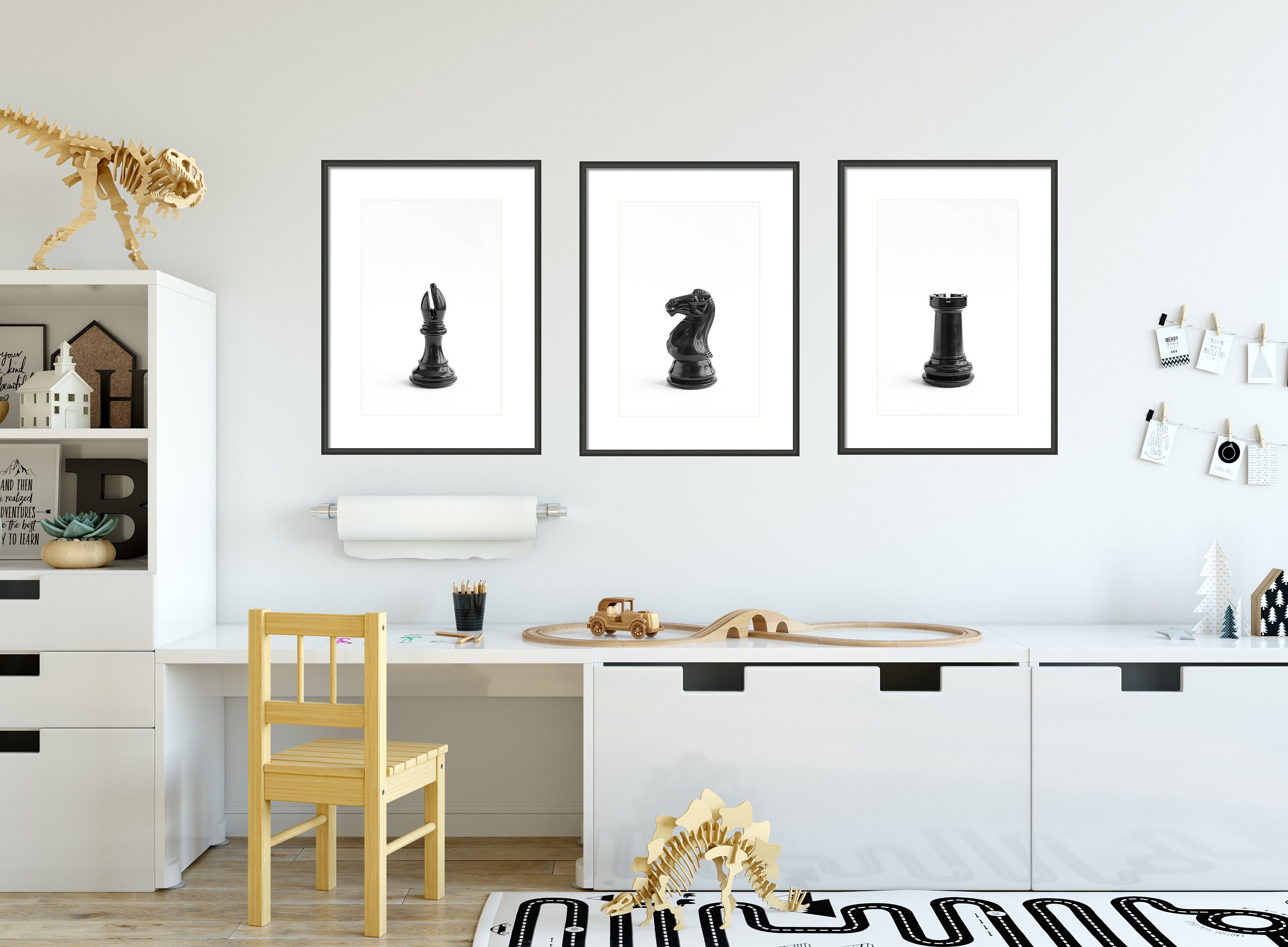 Black and White Chess Piece Print, Game Room Wall Art, Chess Wall Decor ...