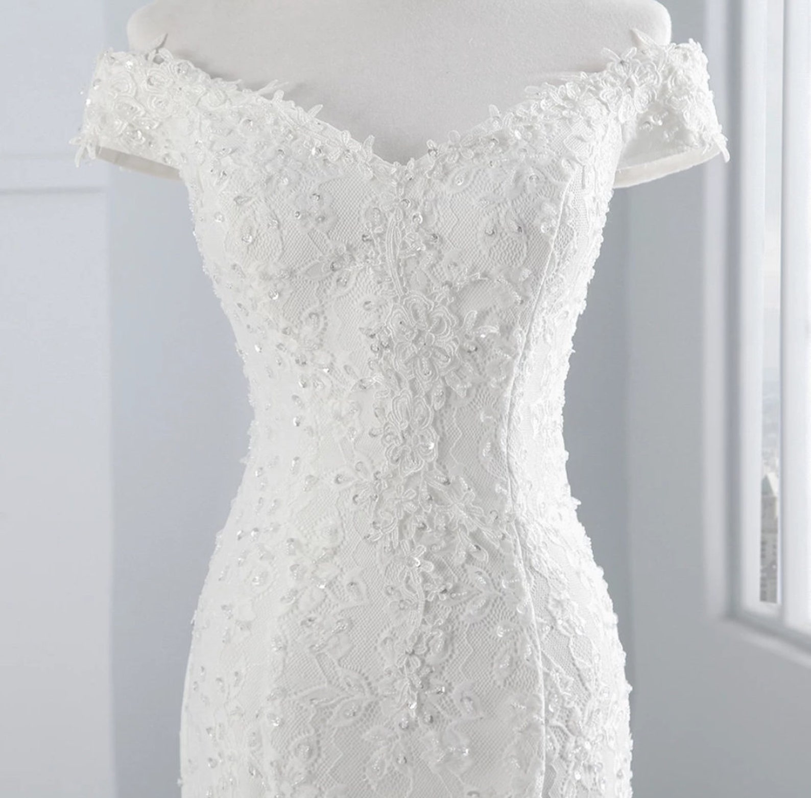 Off the Shoulder All Lace Wedding Dress - Etsy