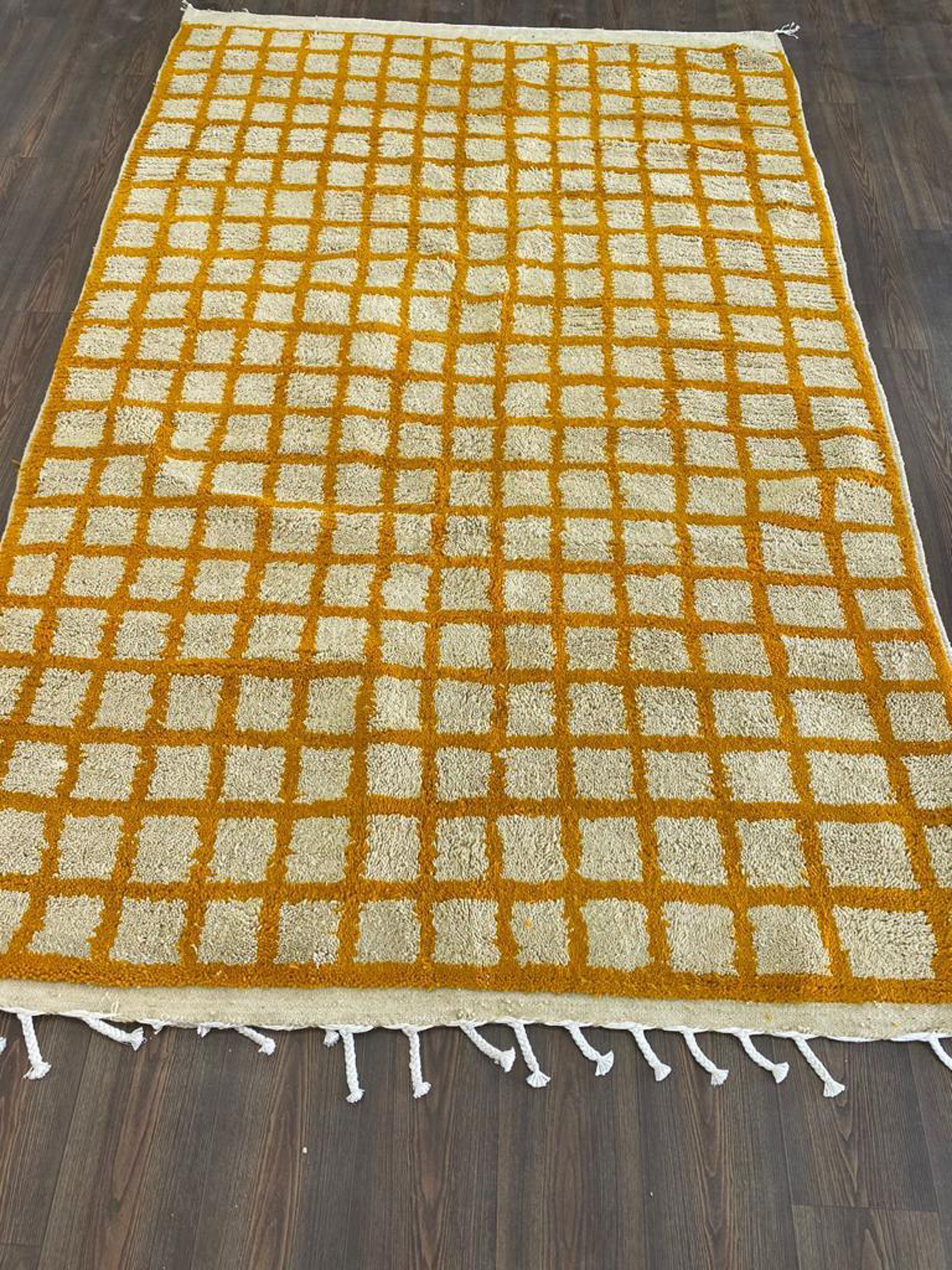 Moroccan Carpet, Yellow and Off-white Area Rug, Berber Checker Rug ...