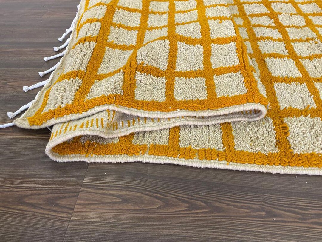 Moroccan Carpet, Yellow and Off-white Area Rug, Berber Checker Rug ...