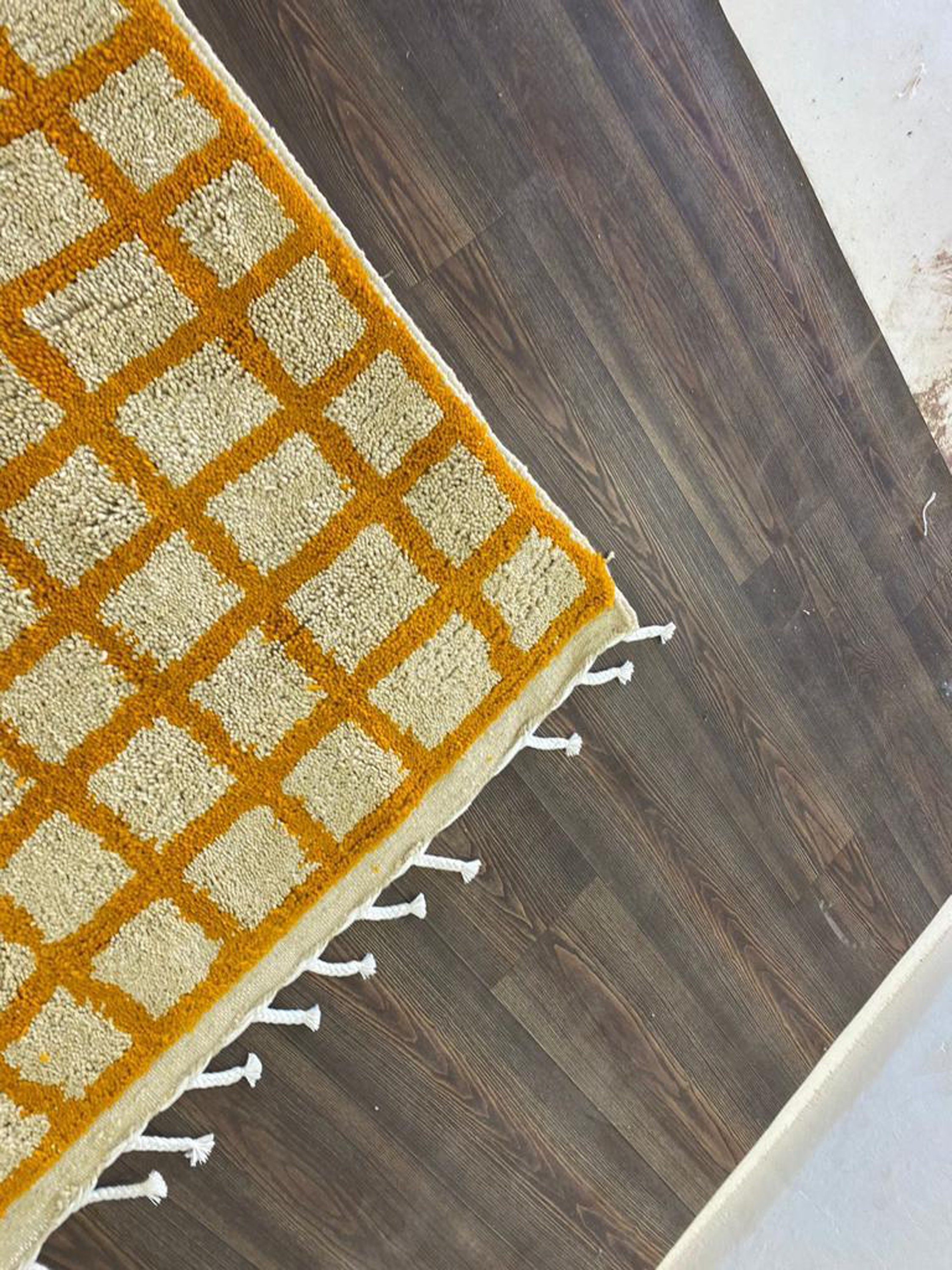 Moroccan Carpet, Yellow and Off-white Area Rug, Berber Checker Rug ...