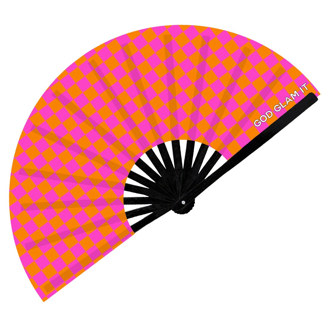 Peach Checker EDM-RAVE Bamboo Hand Fan - Etsy
