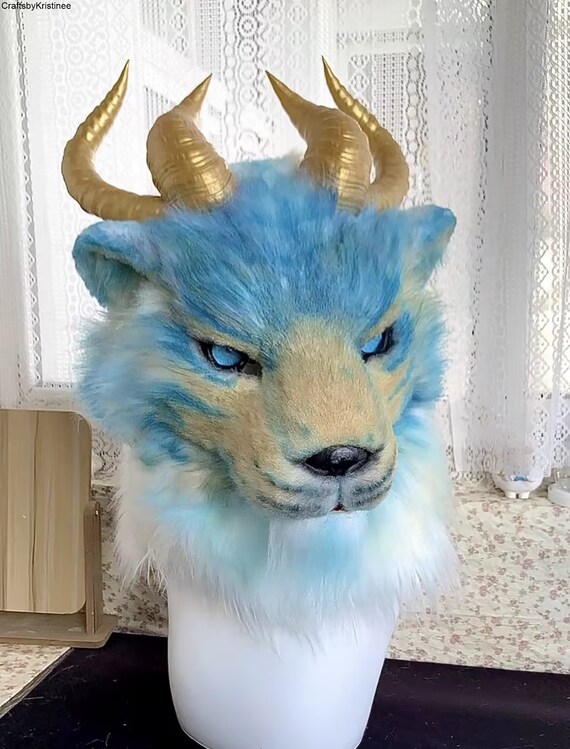 Realistic furry mask, unicorn beast, furry ears, orc … - Gem