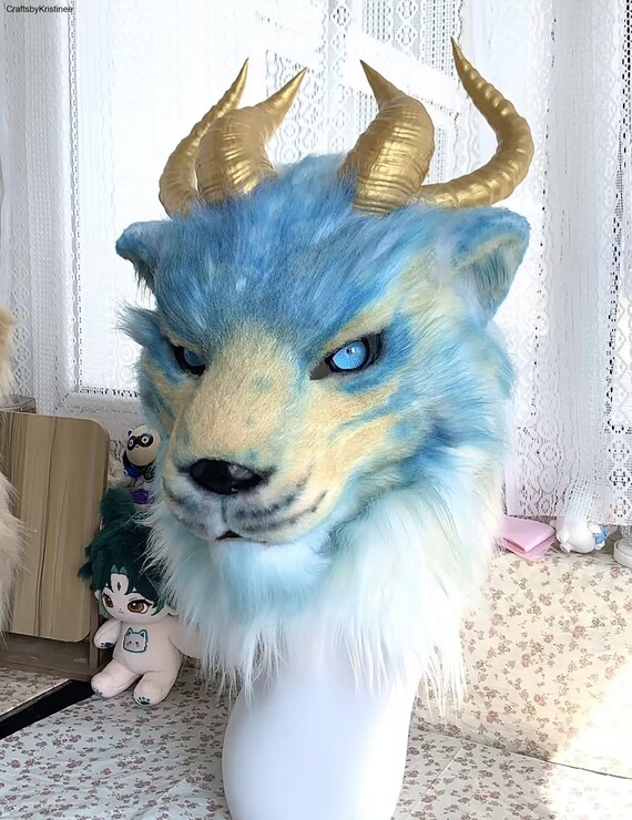 Realistic furry mask, unicorn beast, furry ears, orc … - Gem