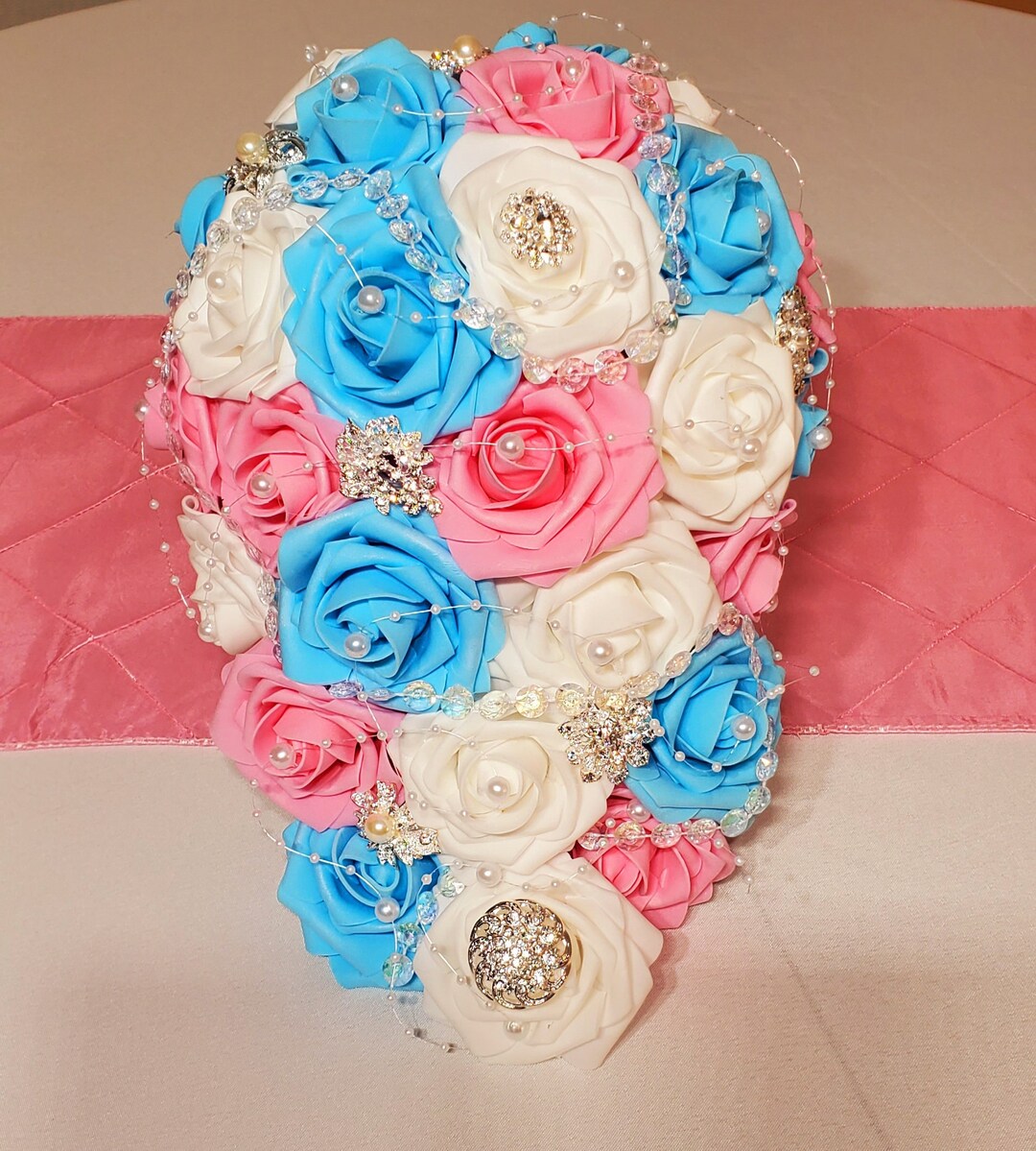 Cascade Bouquet , Cascade Brooch Bouquet, Real Touch Bouquet Rhinestone ...