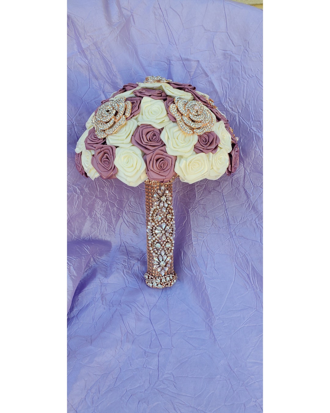 Ivory Champagne Brooch Bouquet | Ivory Satin Bouquet | Bling Bouquet ...