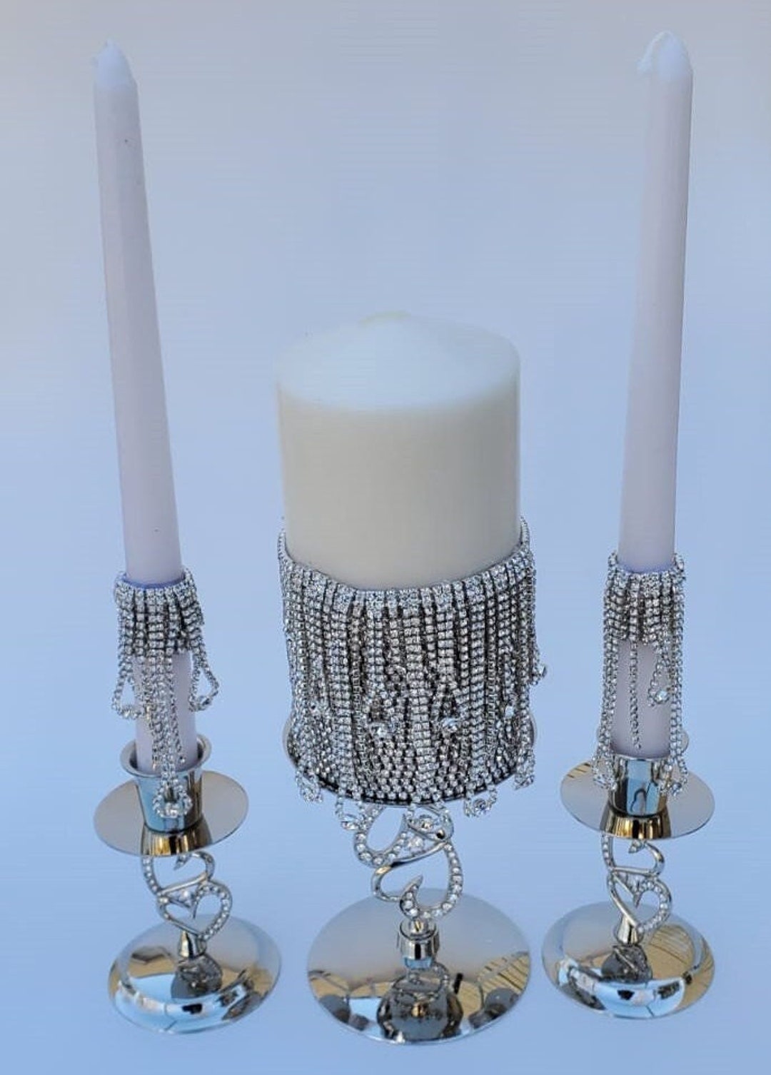 Wedding Unity Candle Set | Ceremony Candles | Silver Unity Candle Set ...