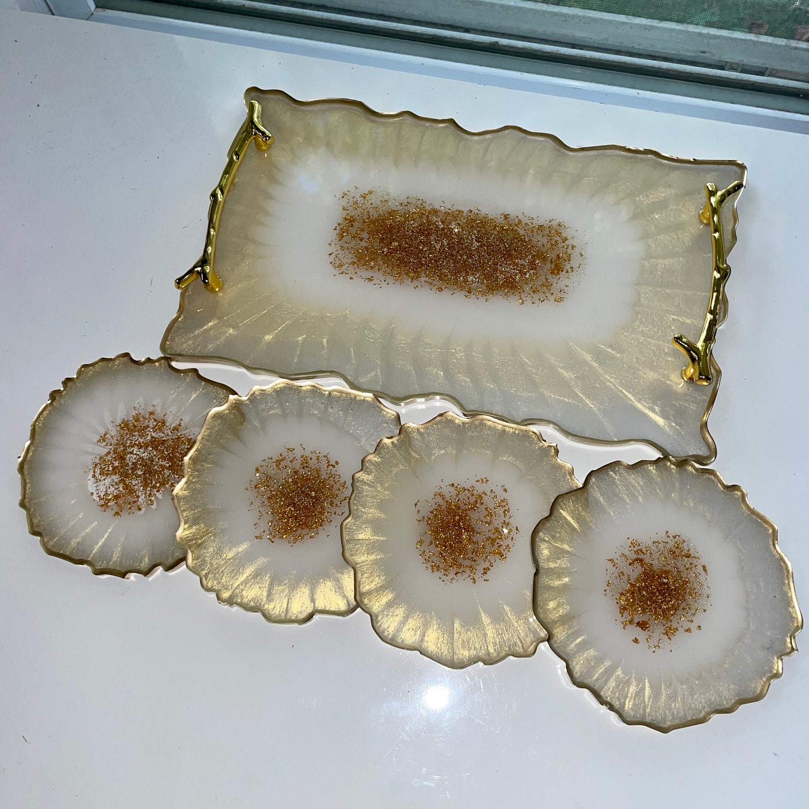 Resin Tray and Coaster Set Resin Tray With Handles and - Etsy