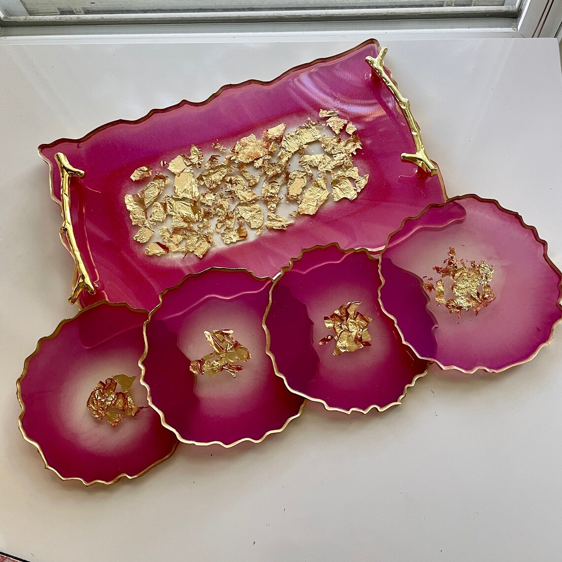 Resin Tray and Coaster Set Resin Tray With Handles and | Etsy