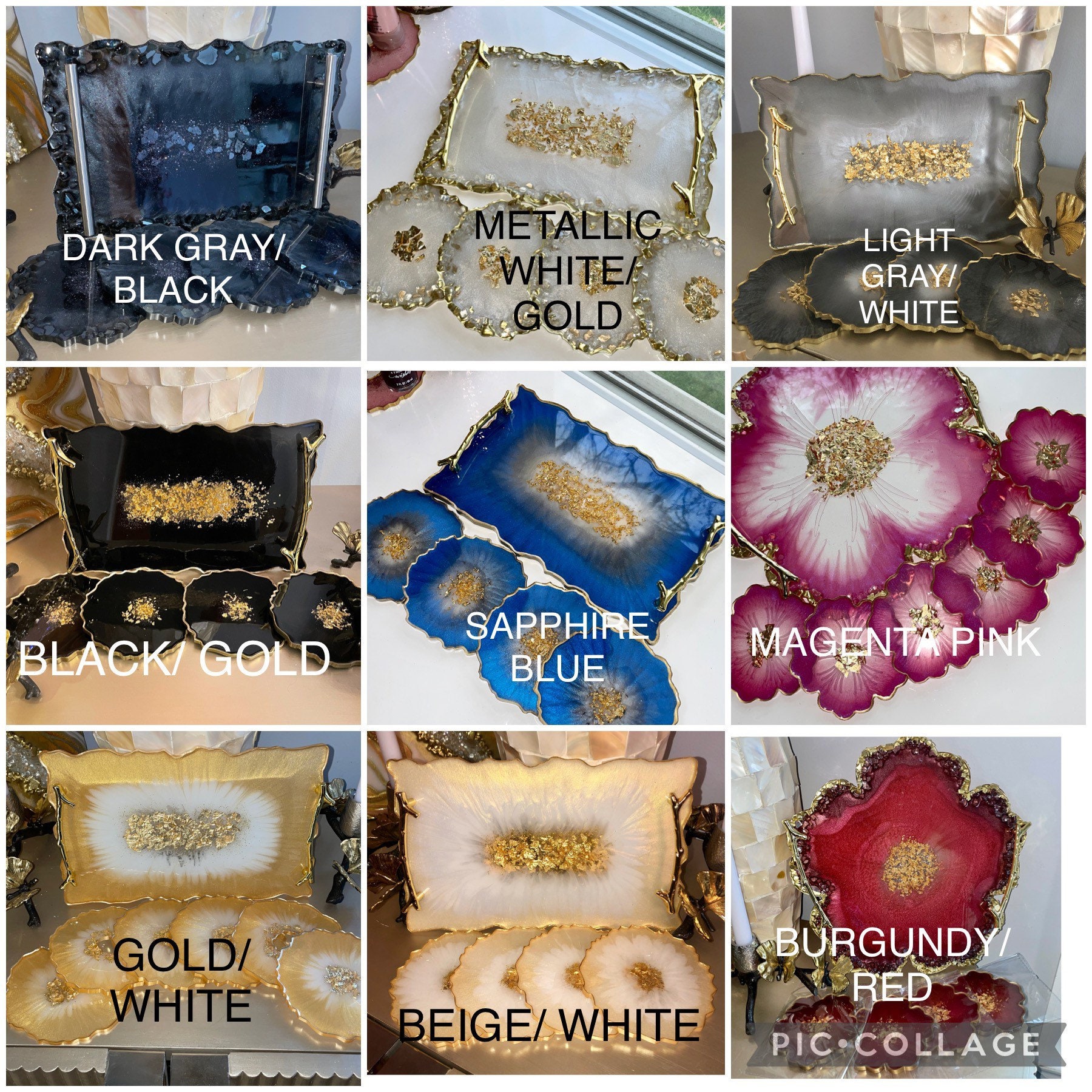 Resin Tray and Coaster Set Resin Tray With Handles and | Etsy