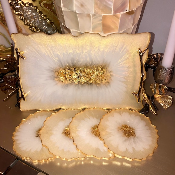 Resin Tray and Coaster Set Resin Tray With Handles and - Etsy