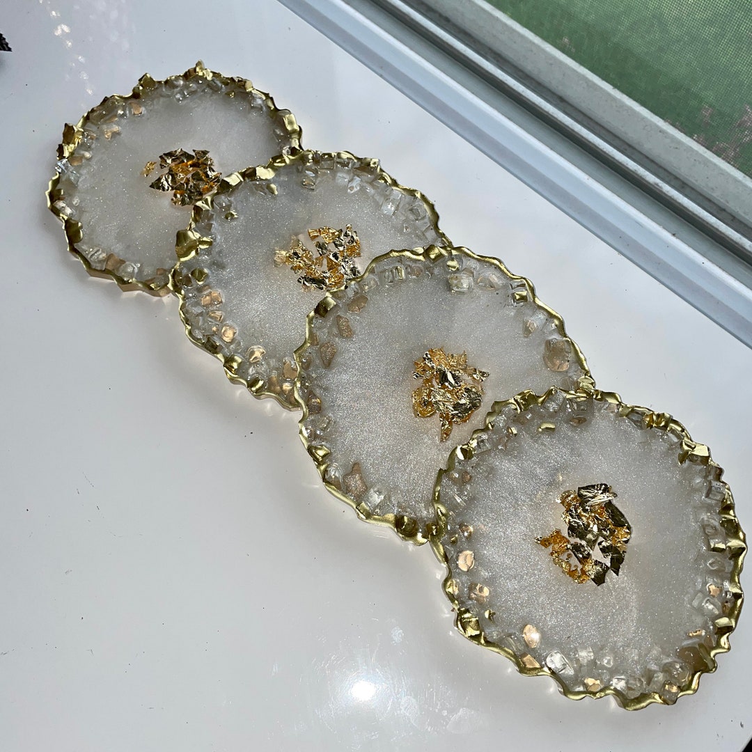 Geode Resin Coaster Set With Crushed Glass Edges | 4 Coasters | Agate ...