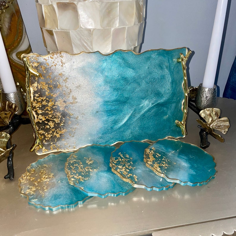 Resin Tray and Coaster Set Resin Beach Tray Tray With - Etsy