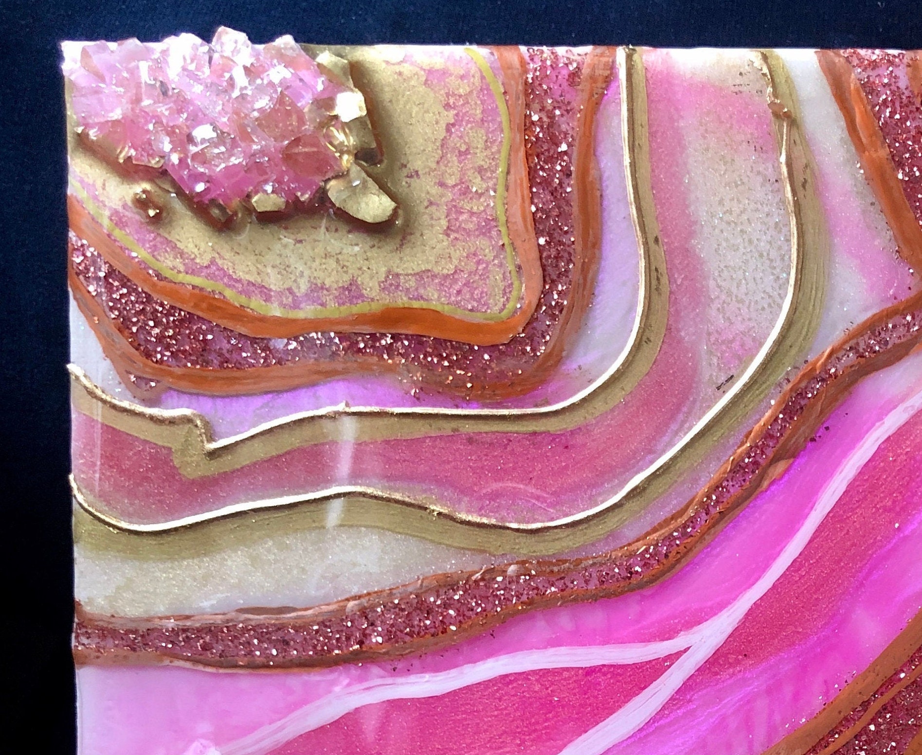 Pink and Rose Gold Geode Wall Art Painting 12x 12 on | Etsy