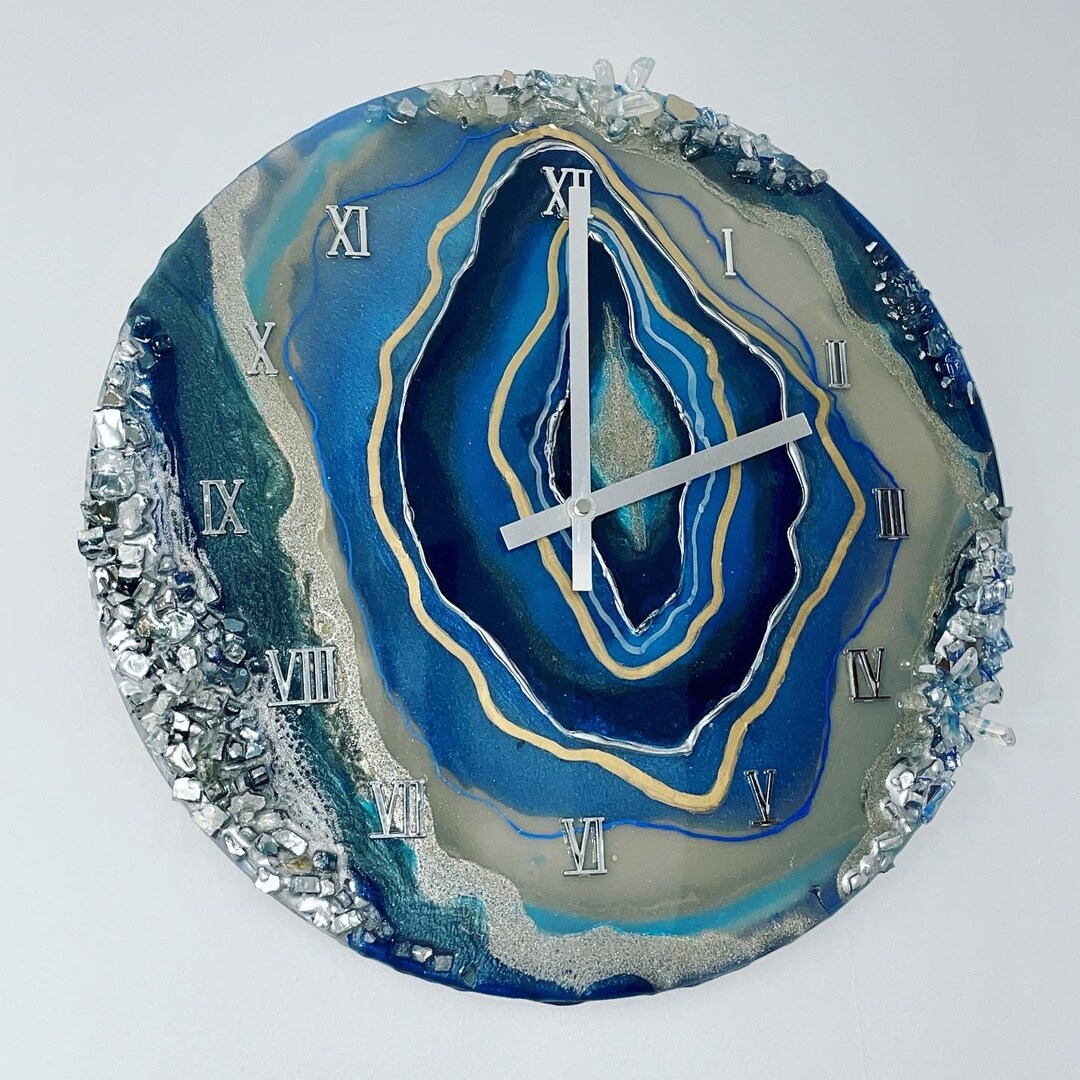 Agate Large Wall Clock Resin Agate Clock With Quartz Crystals Resin ...