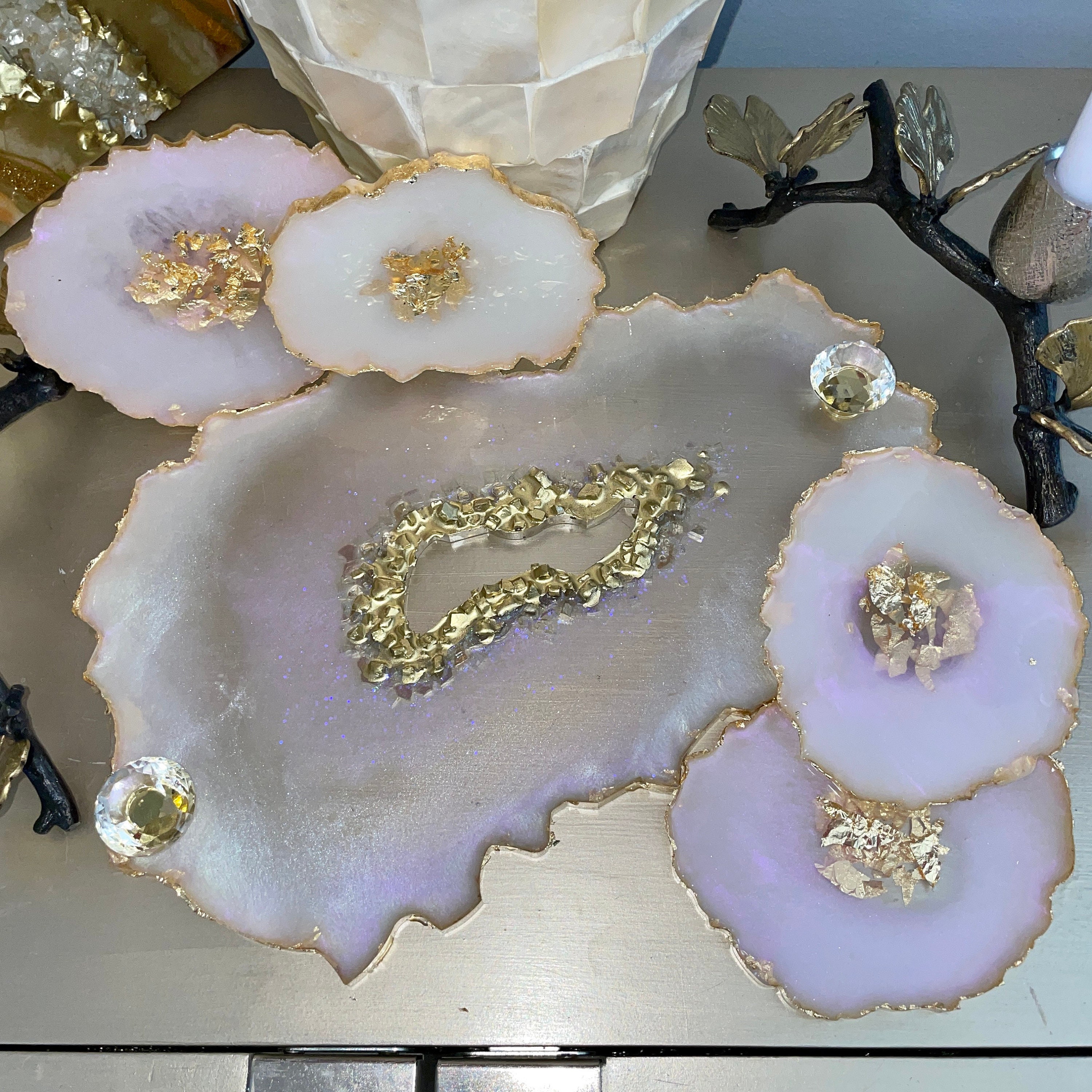 Resin Geode Tray and Coaster Set Tray with Crystal Handles | Etsy