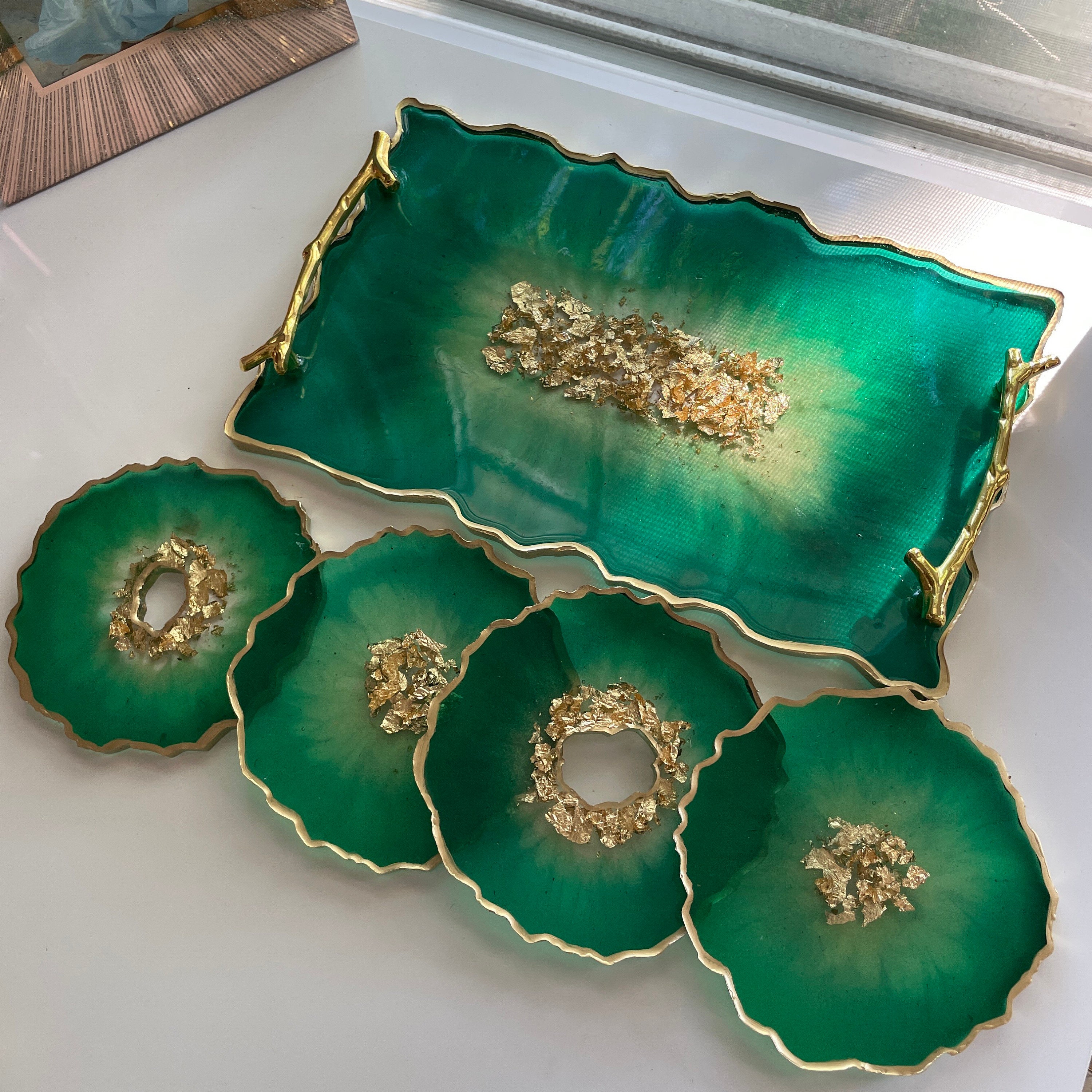 Resin Tray and Coaster Set Resin Tray With Handles and | Etsy