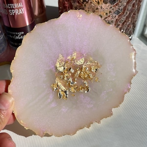 Resin Geode Tray and Coaster Set Tray With Crystal Handles Agate Tray ...
