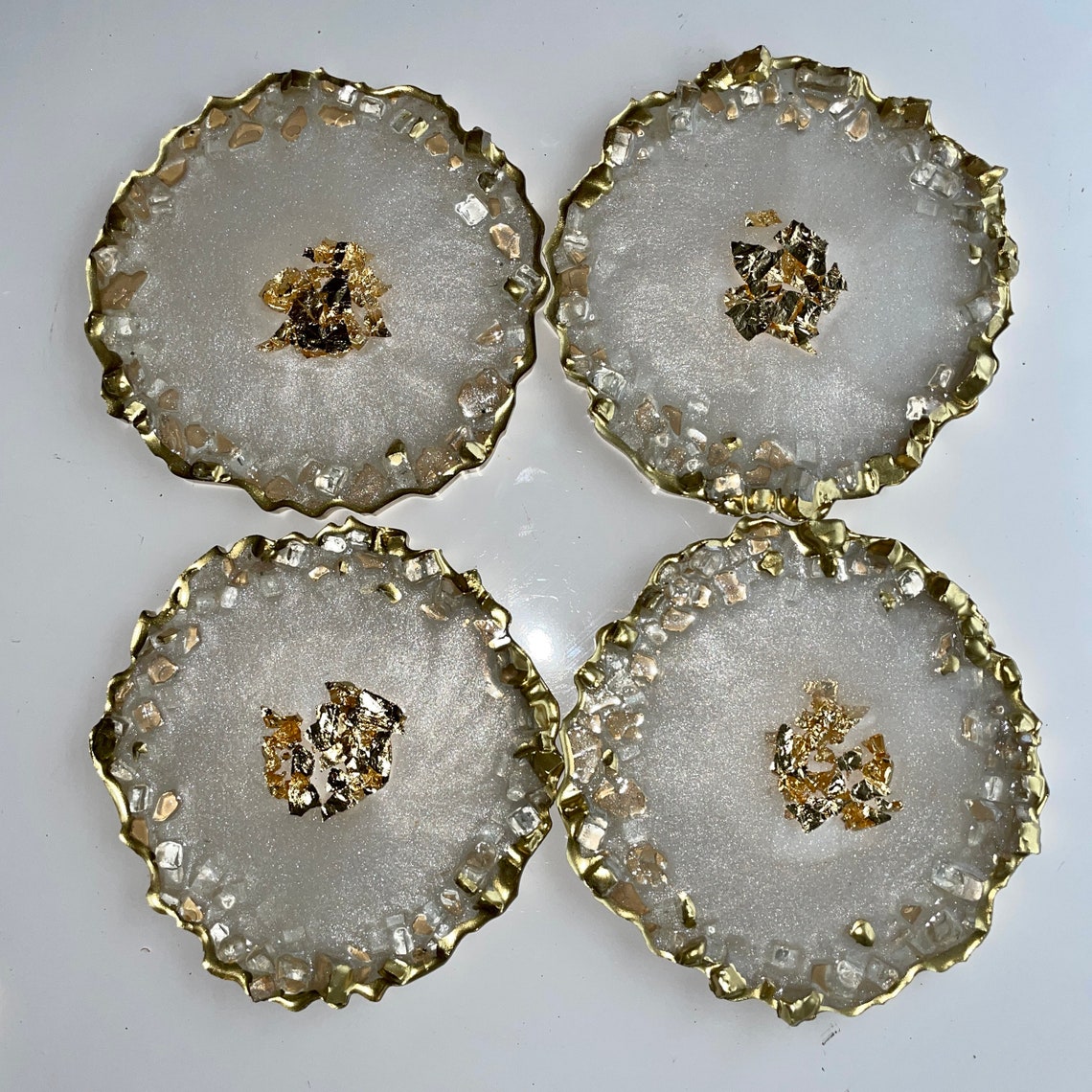 Geode Resin Coaster Set With Crushed Glass Edges 4 Coasters | Etsy