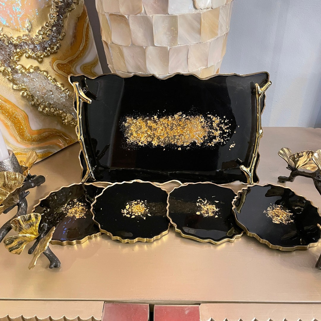 Resin Tray and Coaster Set Agate Tray and Coasters Geode - Etsy