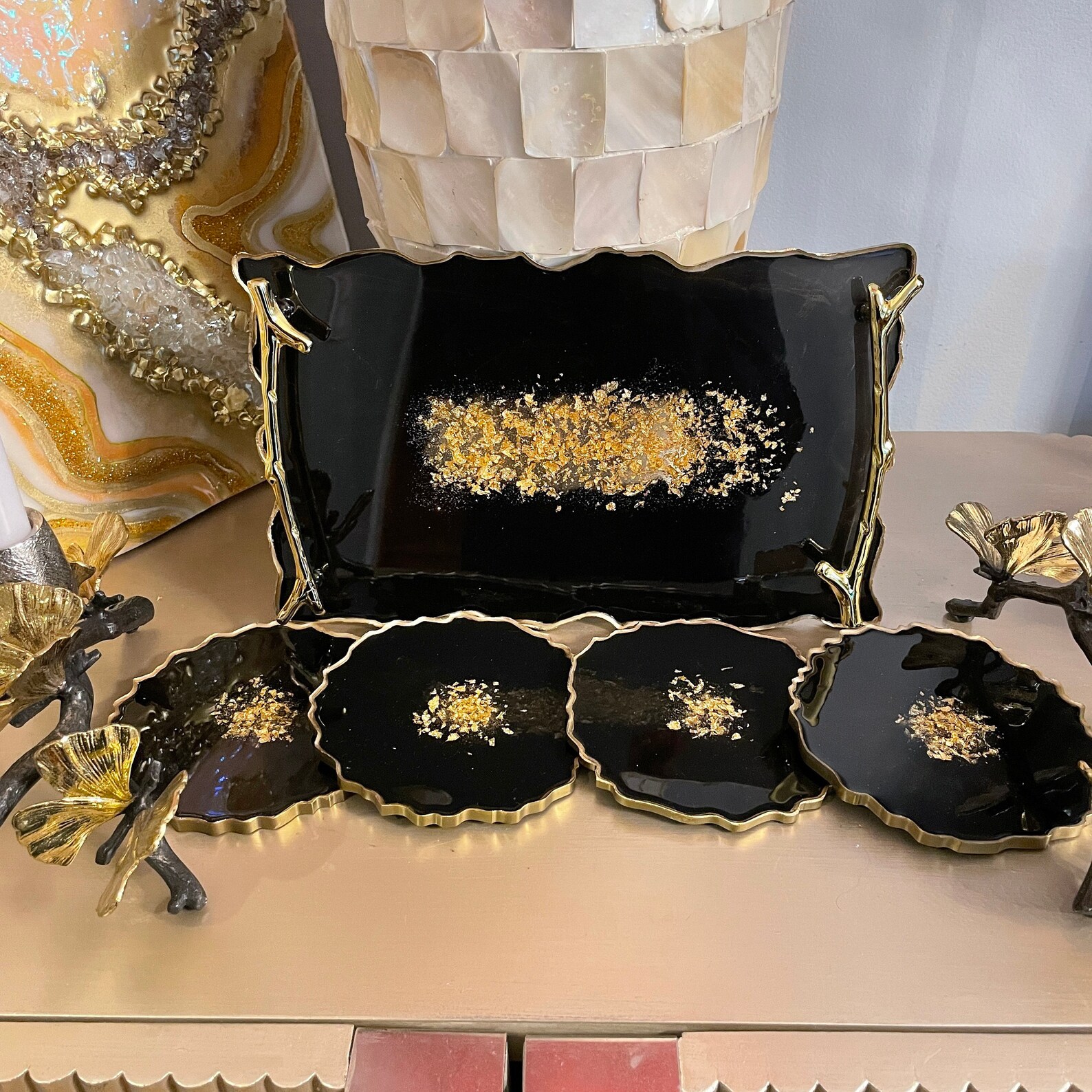 Resin Tray and Coaster Set Agate Tray and Coasters Geode | Etsy