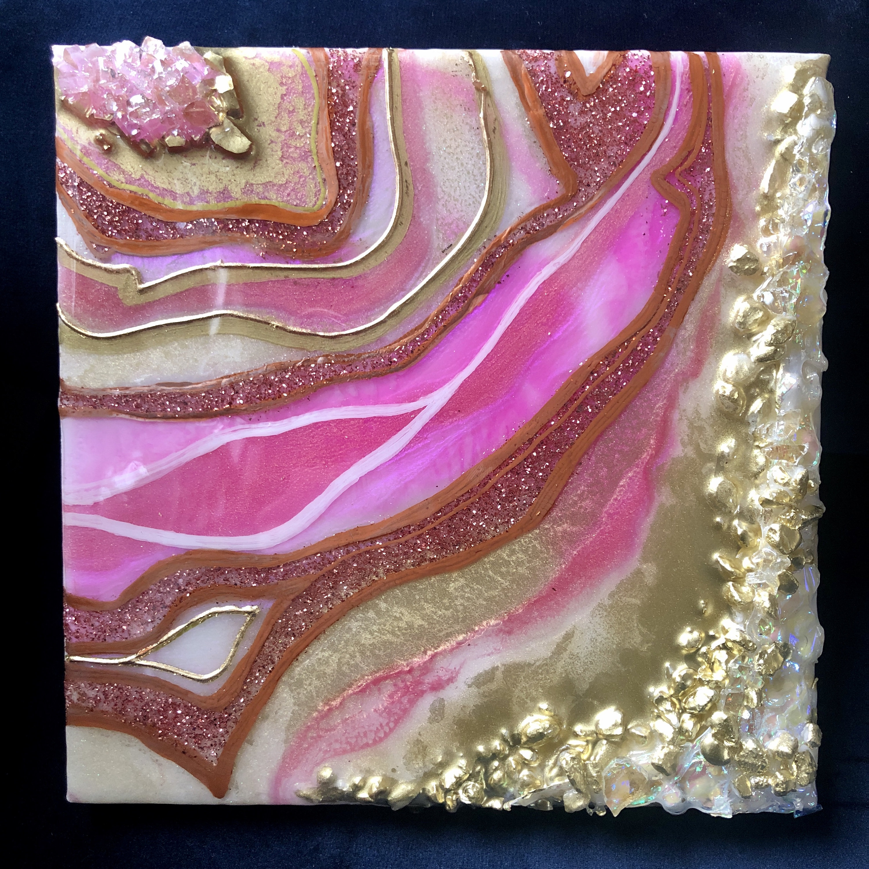 Pink and Rose Gold Geode Wall Art Painting 12x 12 on | Etsy