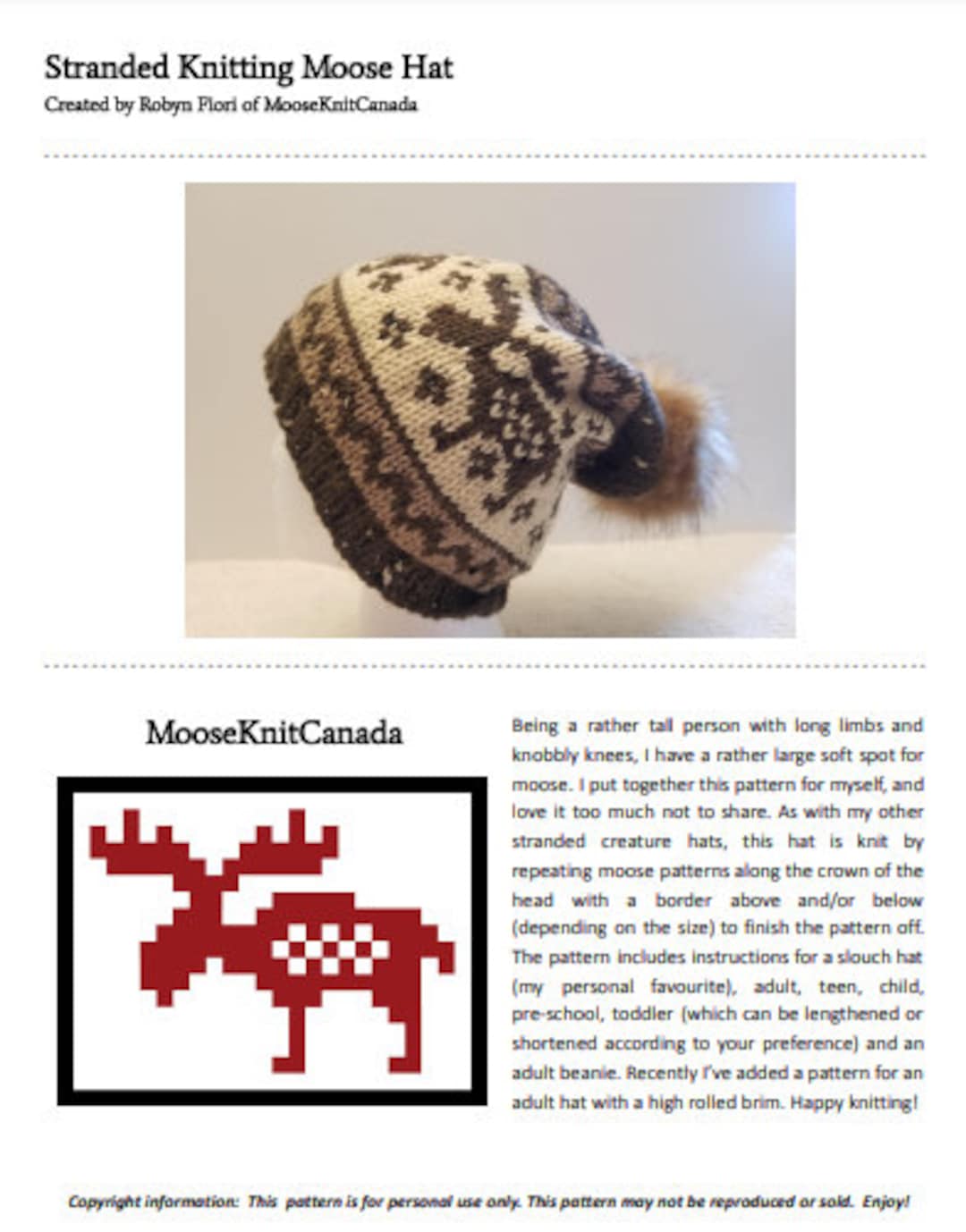Mooseknitcanada Moose Hat Pattern - Etsy