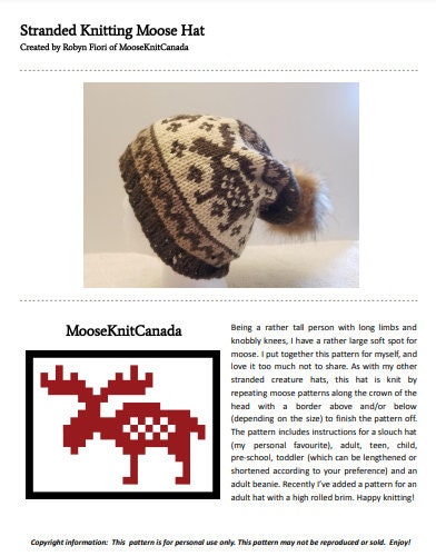 Mooseknitcanada Moose Hat Pattern - Etsy