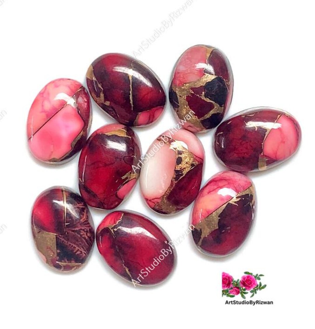 Red Rose Dahlia Mohave Copper Turquoise 10x14mm Cabochon Lot ...