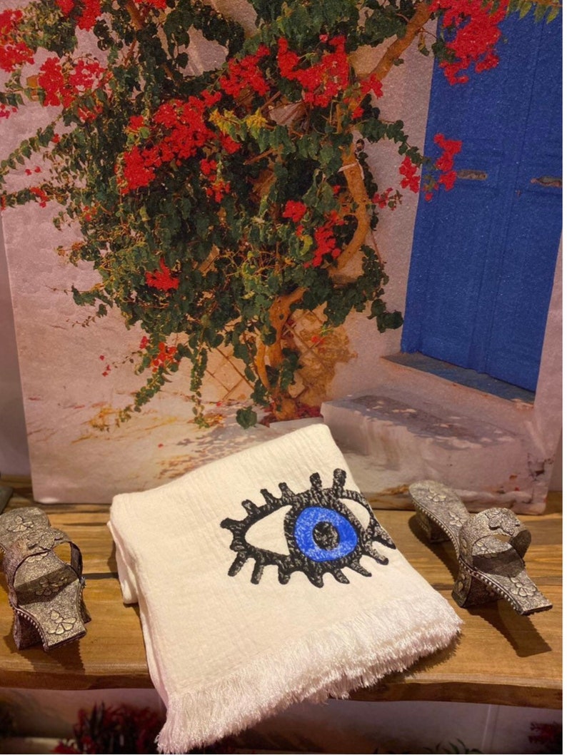 Turkish Cotton Green Evil Eye Kimono Cardigan Robe Evil Eye - Etsy