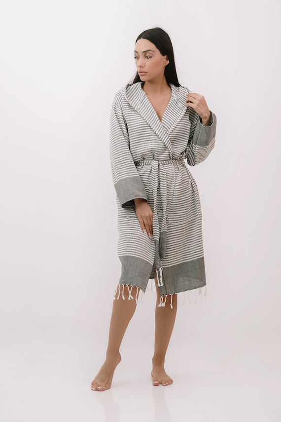 Turkish Bamboo Hooded Robe Kimono Robe Bathrobe for Woman & | Etsy