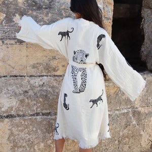 Ethnic Tiger Pattern Caftan, Kimono, Dressing Gown, Boho Cover Up ...