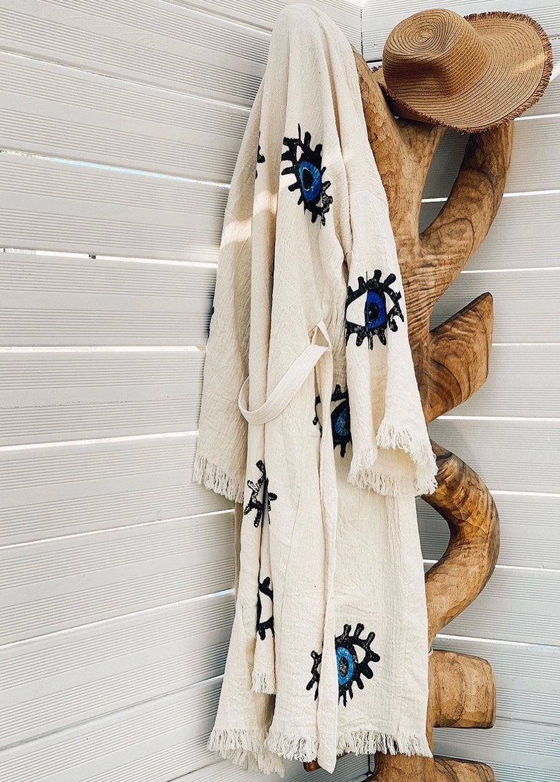 Turkish Cotton Green Evil Eye Kimono Cardigan Robe Evil Eye - Etsy