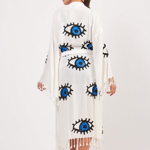 Evil Eye Bamboo Soft and Thin Bathrobe, Kimono Robe, Beach Robe ...