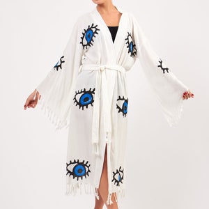 Evil Eye Bamboo Soft and Thin Bathrobe, Kimono Robe, Beach Robe ...