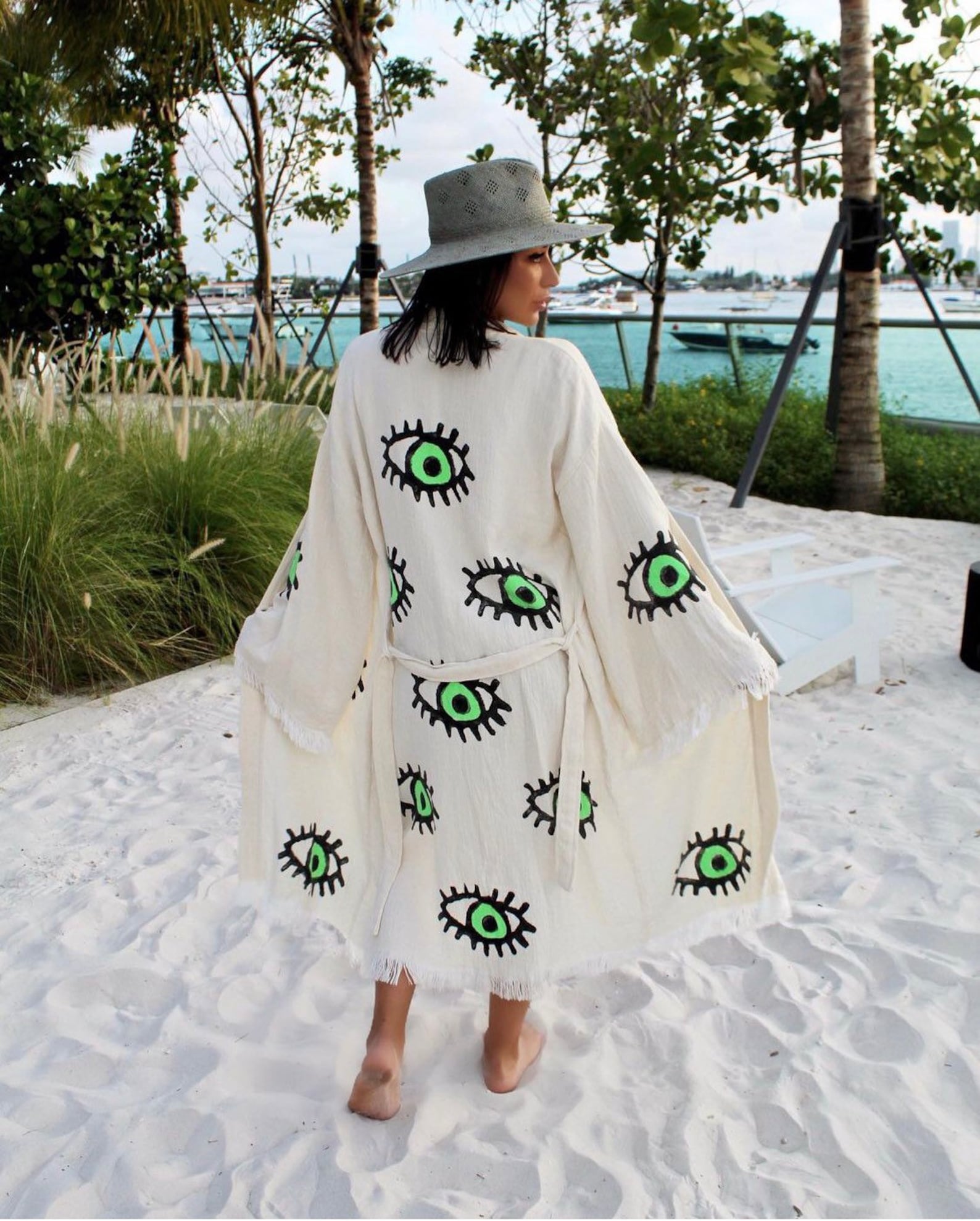 Turkish Cotton Green Evil Eye Kimono Cardigan Robe Evil Eye - Etsy