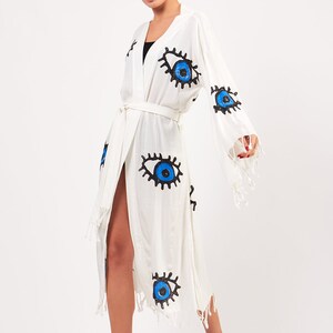 Evil Eye Bamboo Soft and Thin Bathrobe, Kimono Robe, Beach Robe ...