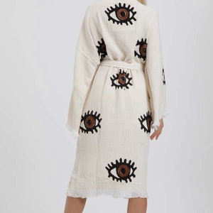 Turkish Cotton Green Evil Eye Kimono, Cardigan Robe, Evil Eye Ethnic ...