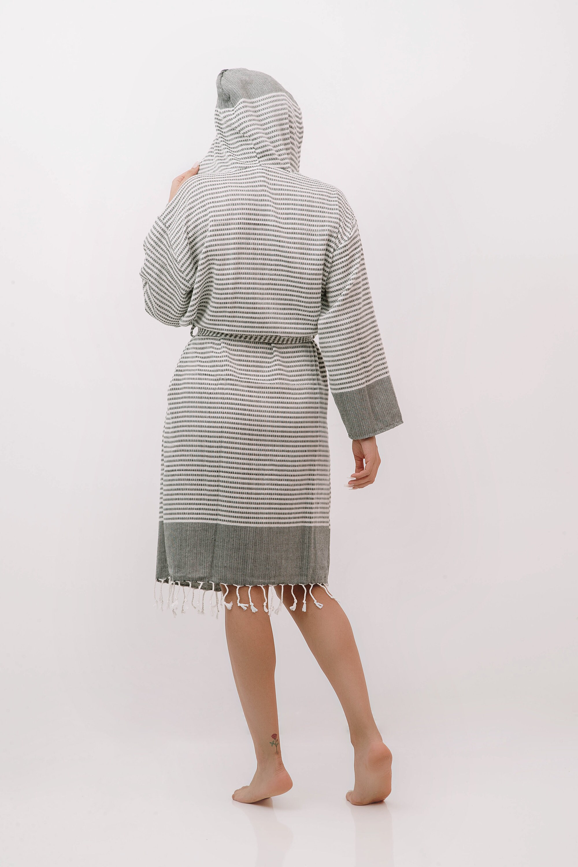 Turkish Bamboo Hooded Robe, Striped Kimono Bathrobe - Etsy