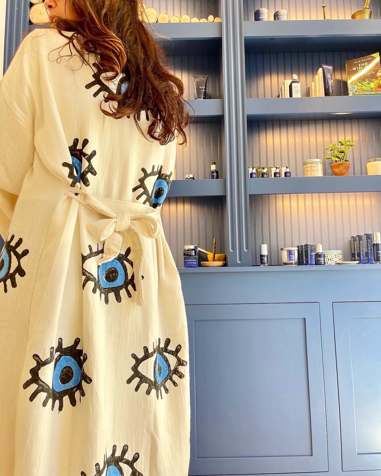 Turkish Cotton Green Evil Eye Kimono Cardigan Robe Evil Eye - Etsy