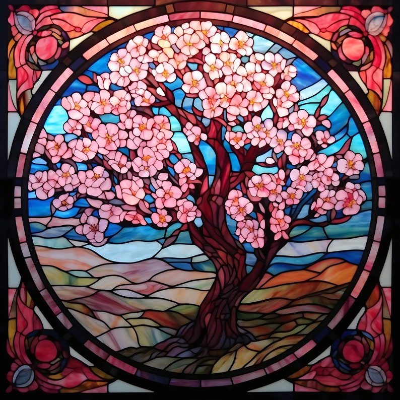 Cherry Stained Glass Design Set of 2, for Tumbler Sublimation, T-shirt ...