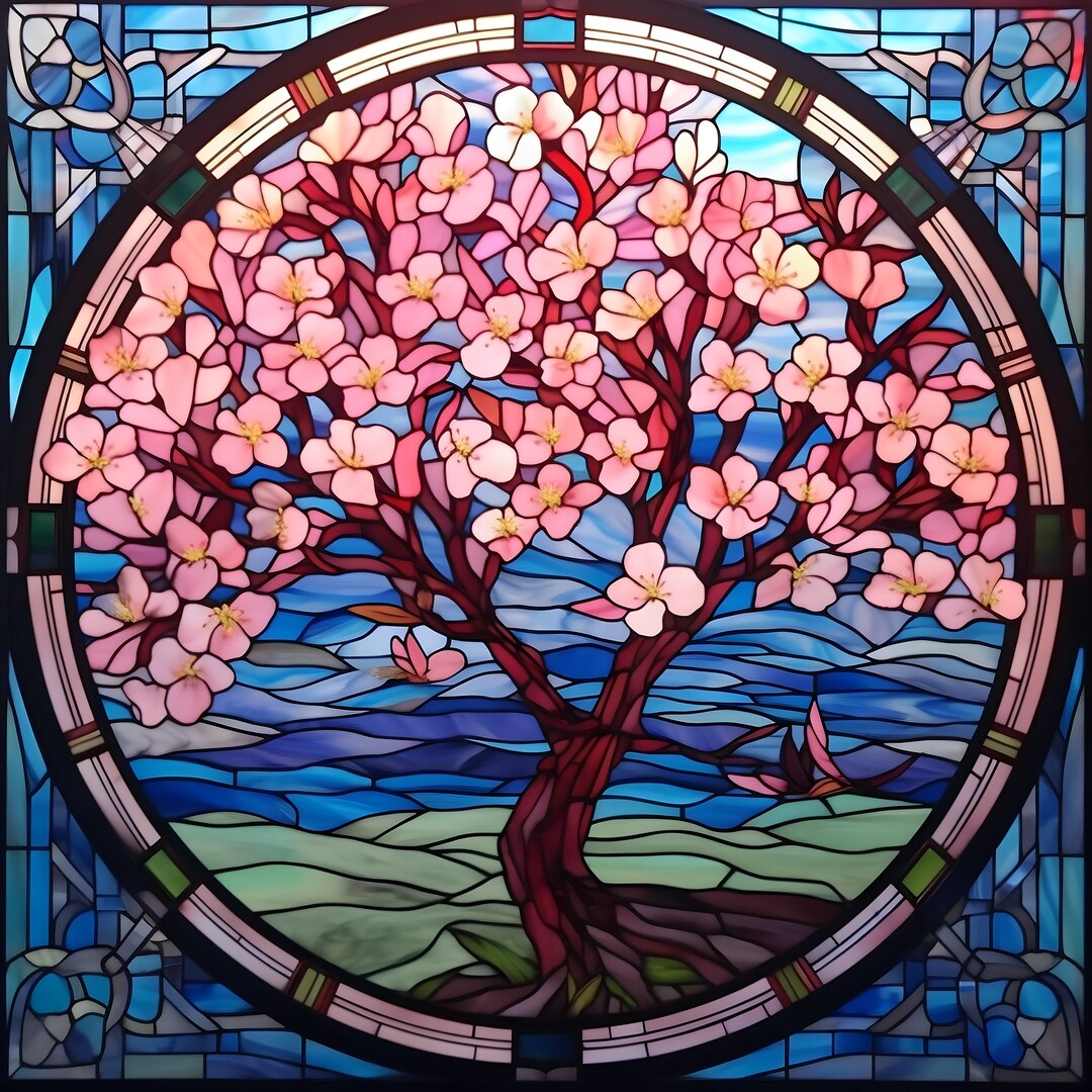 Cherry Stained Glass Design Set of 2, for Tumbler Sublimation, T-shirt ...