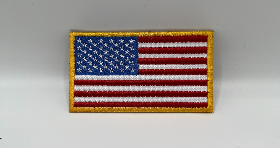 American Flag Full Color | Made USA Patch | Patroit Patch | American Flag Gold Embroidered ...