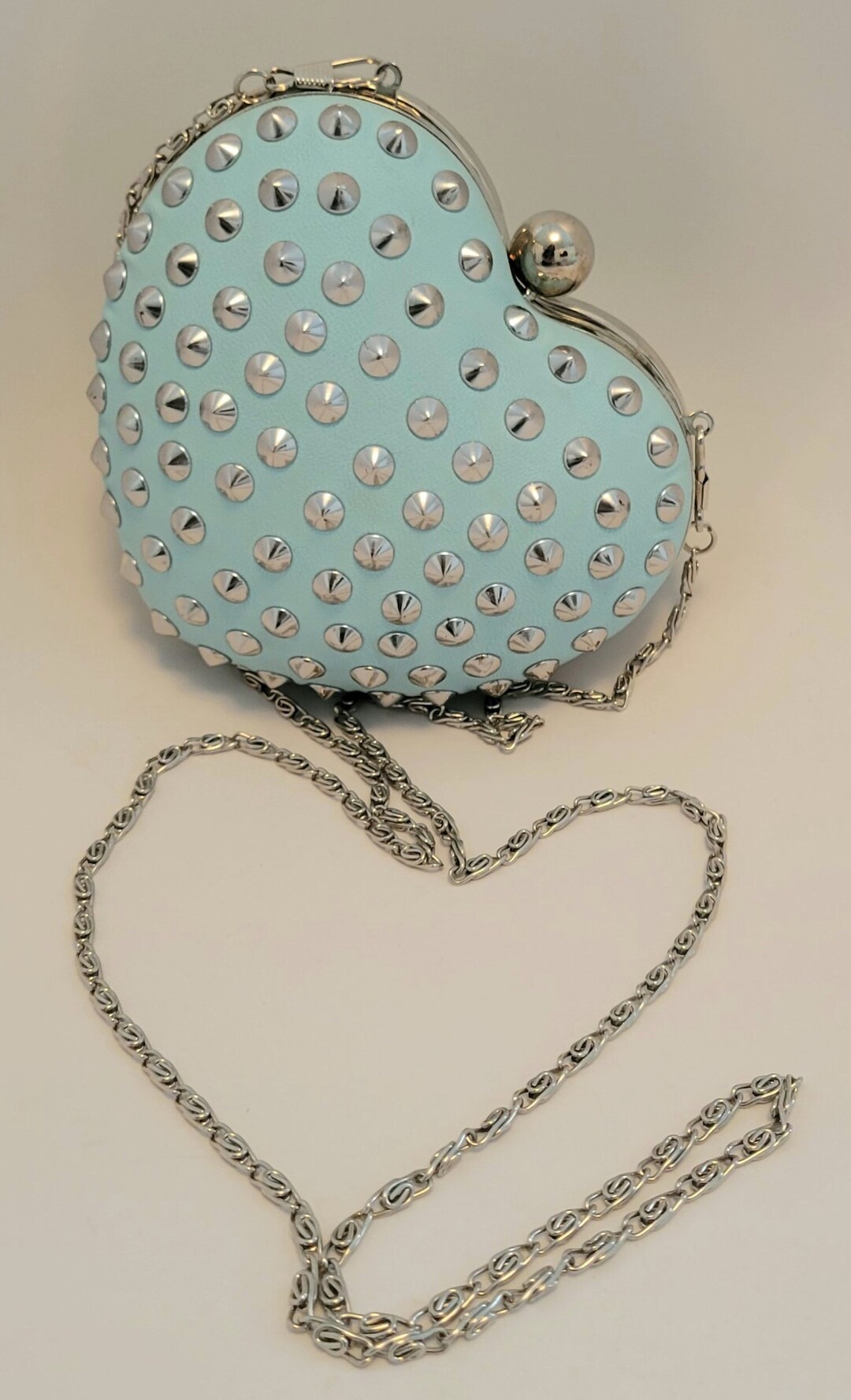 Hearts Desire Aqua Heart Bag With Silver Studs and Chain - Etsy