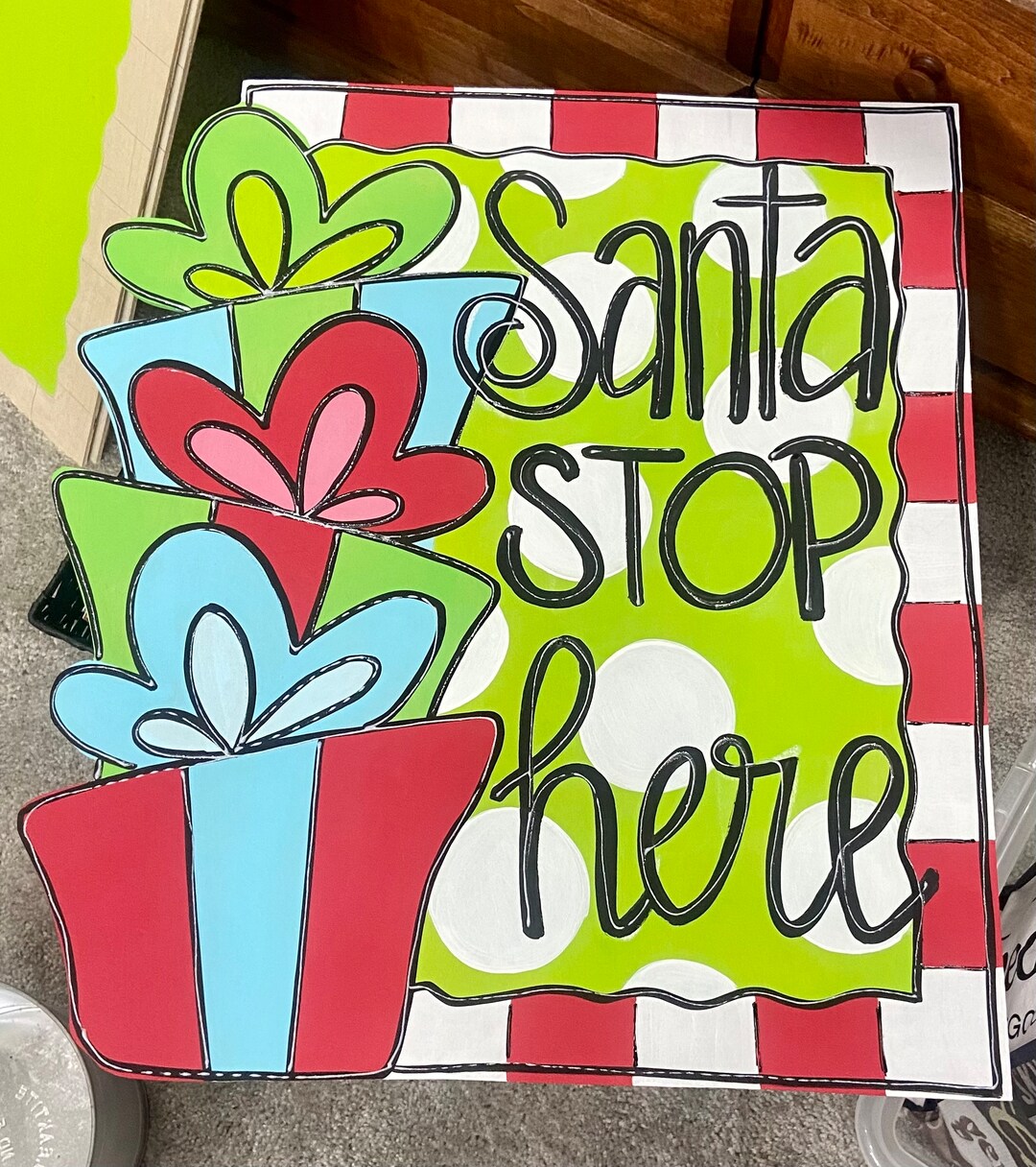 Christmas Door Hanger, Gift Stack, Santa Stop Here - Etsy